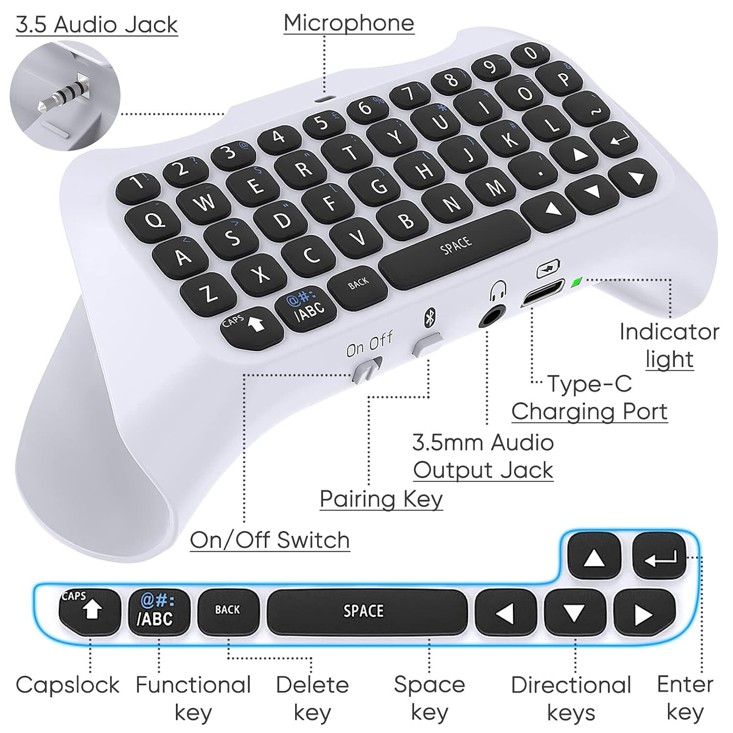 PS5 Controller Keyboard 3.5mm Wireless Bluetooth Keypad for Sony ...
