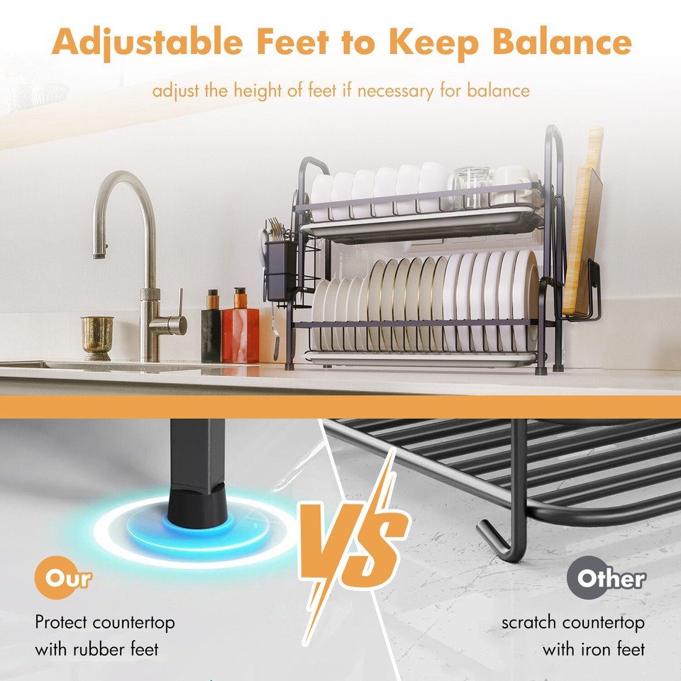 Kitchen Dish Cup Drying Rack Utensil Drainer Dryer Tray Cutlery Holder ...