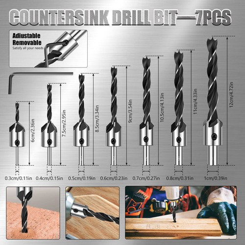 29Pcs Countersink Chamfer Drill Bit Set Heavy Duty Wear Resistant Step ...