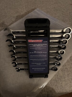 Westward 8 Piece Extra Long Ratcheting Combination Wrench Set Storage Rack 1LCC9 | eBay