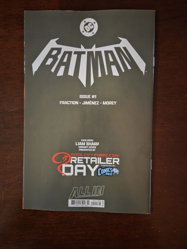 Batman DC Issue 1 - ComicsPRO RCCC Retailer Day Variant Signed LIAM ...
