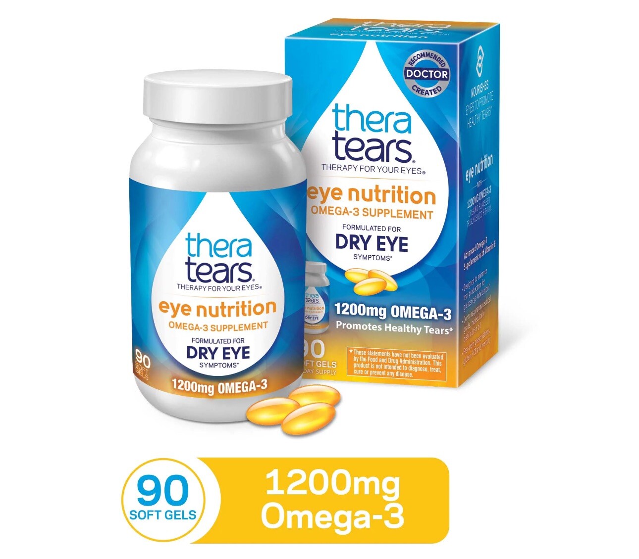3 X 90ct Thera Tears Eye Nutrition Advanced Omega-3 Vitamin Softgel Exp ...