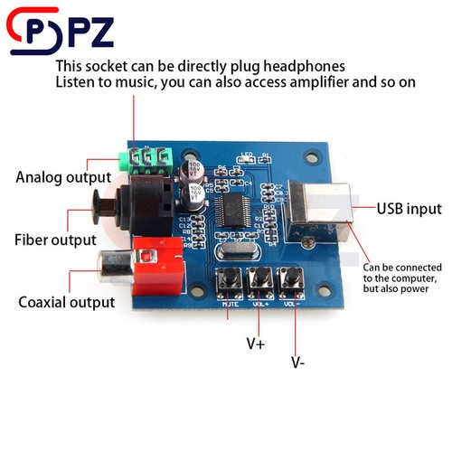 PCM2704 USB DAC to S/PDIF Sound Card Decoder Board 3.5mm Analog Output ...
