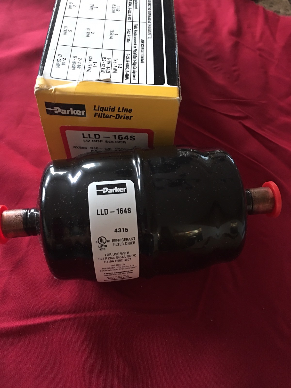 PARKER. P/N 450132-001. LLD-164S LIQUID LINE FILTER DRIER. 1/2" ODF ...