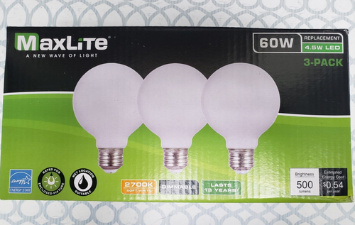 MAXLITE 3-PACK 60W 4.5W-LED 2700K Soft White 500 Lumens Dimmable EFF4 ...