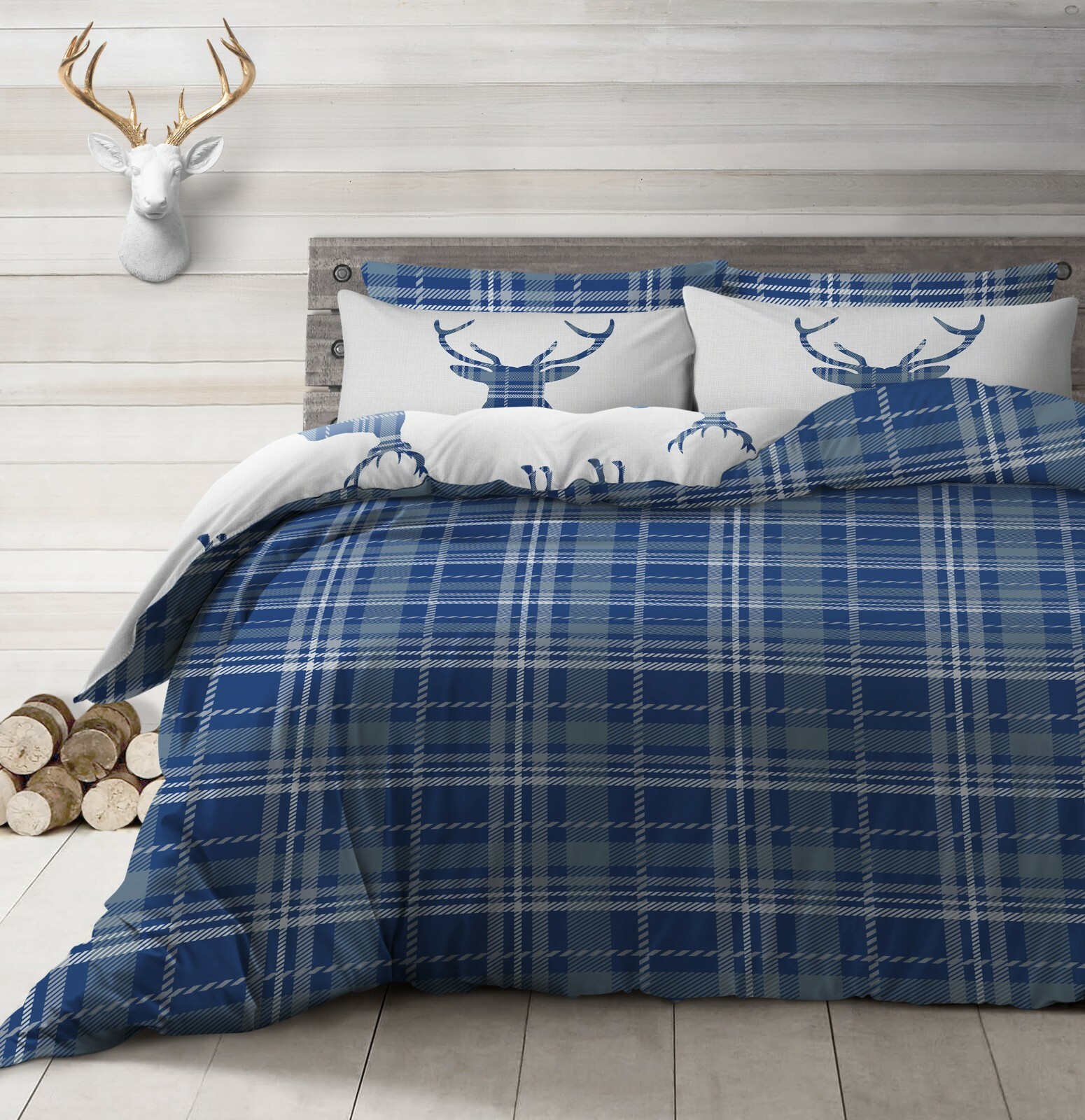 Winter Stag Bedding Set Single Double King Reversible Check Duvet Quilt ...