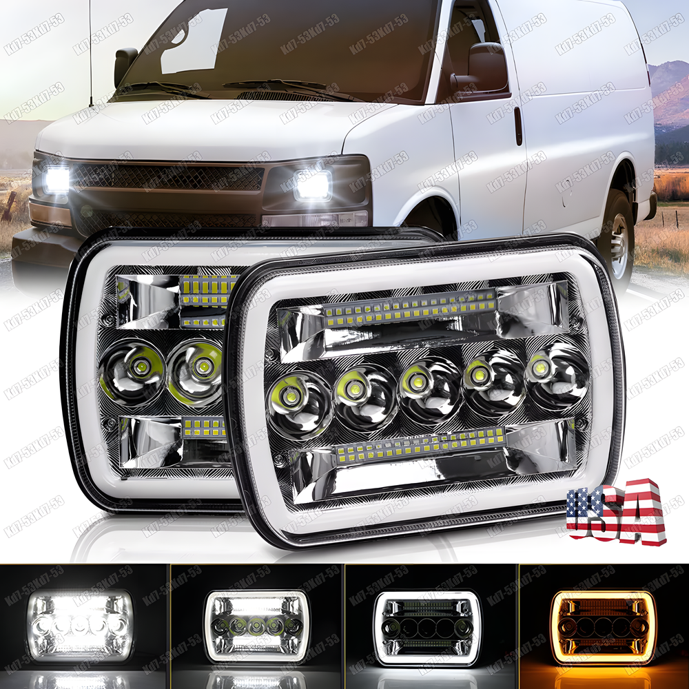 DOT For Chevy Express Cargo Van 1500 2500 3500 7x6" LED Headlight Hi-Lo ...