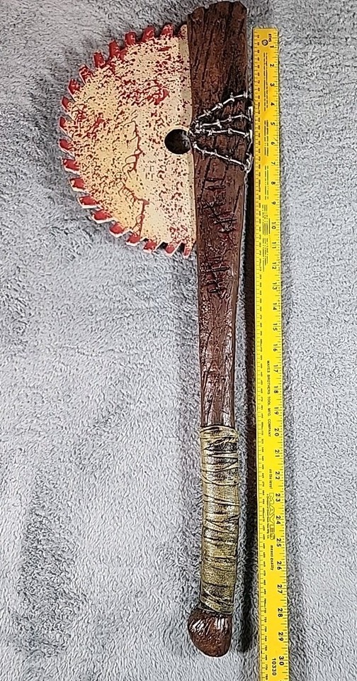 Halloween Prop Weapon & Mask Lot – Foam Axe, Scythe, Saw Blade + Scary ...