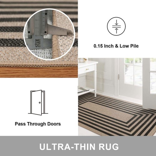 Modern Geometric Easy Jute Outdoor Rug, 3x5 Black Washable Kitchen Rugs ...