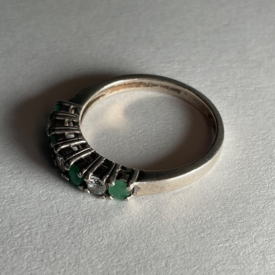 Vintage Avon Ring Size 7 Sterling Silver Band Eternity Green Clear Gem ...
