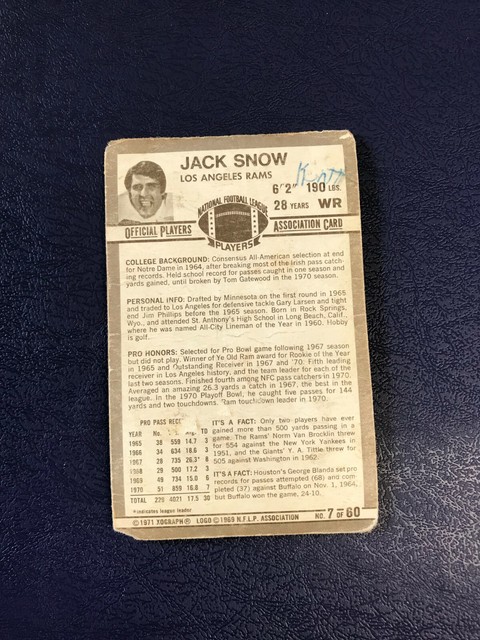 1971 Kellogg's 3-D - #7 Jack Snow for sale online | eBay