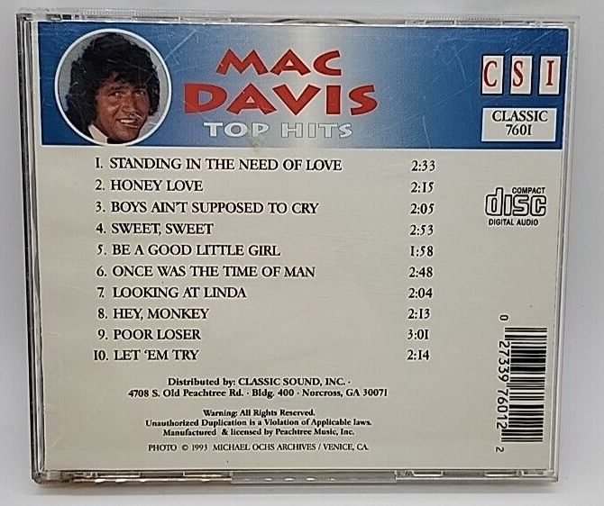 Mac Davis Top Hits (CD) Classic Sound | eBay