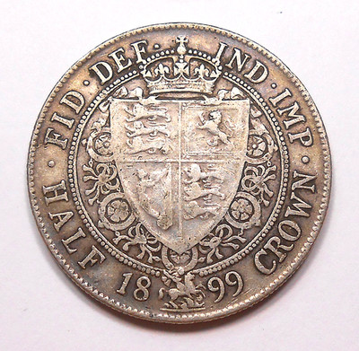 Great Britain 1899 SILVER 1/2 Crown F-VF NICE Mature Queen Victoria KEY ...