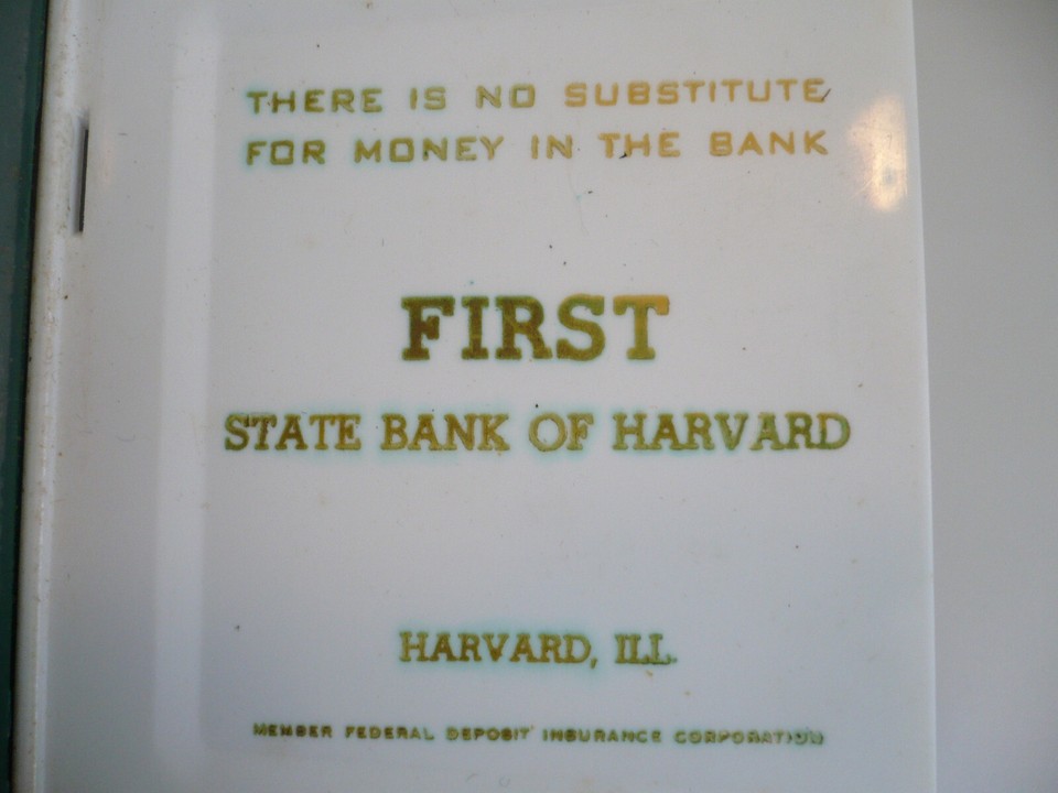 Vintage First State Bank of Harvard Book Coin Bank NO KEY Harvard ILL | eBay