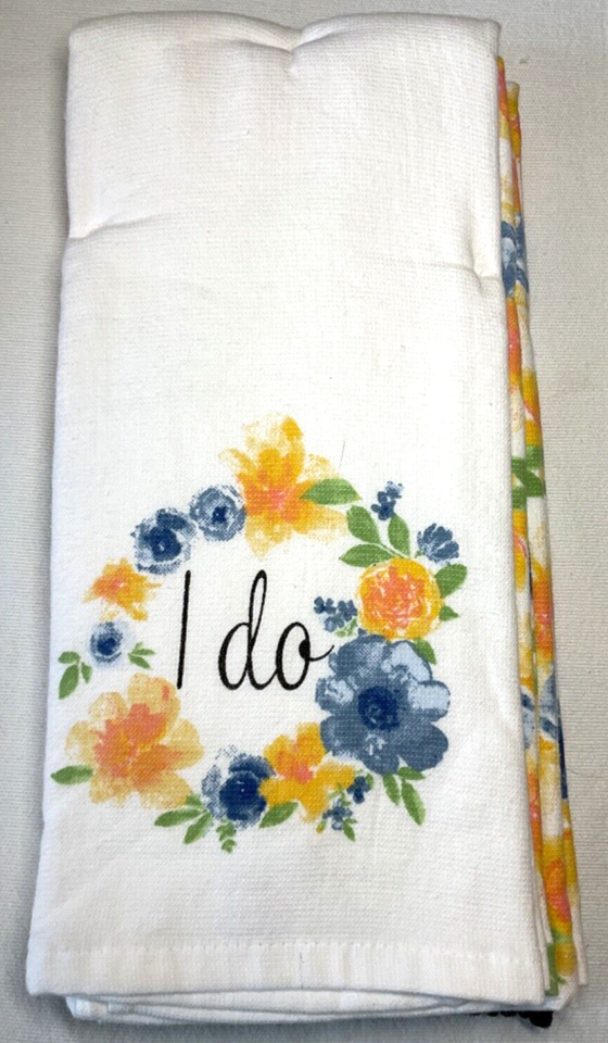 TABITHA WEBB KITCHEN DISH TOWELS (3) BLUE GOLD WEDDING I DO 20 X 28 ...