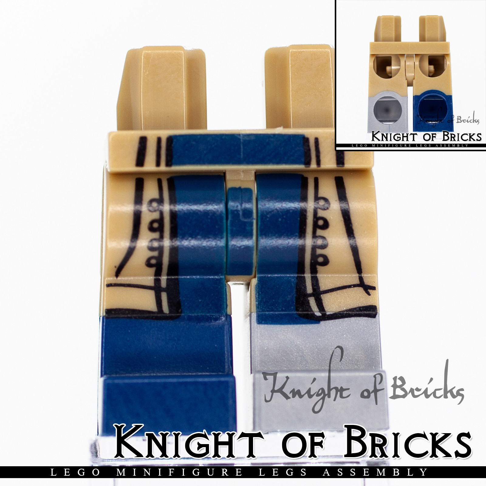 LEGO Minifigure Legs DARK TAN Flat Silver Boot on Left Dark Blue Boot ...