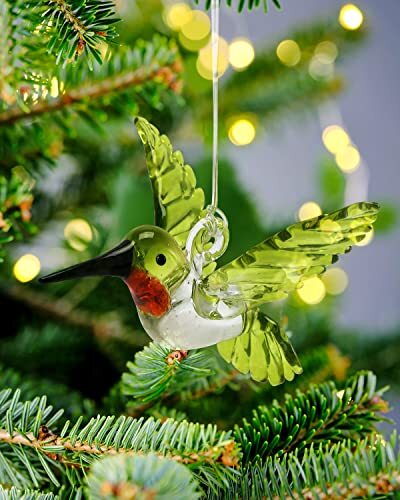 Hummingbird Ornament Glass Green Figurine Crystal Hanging Bird Art ...