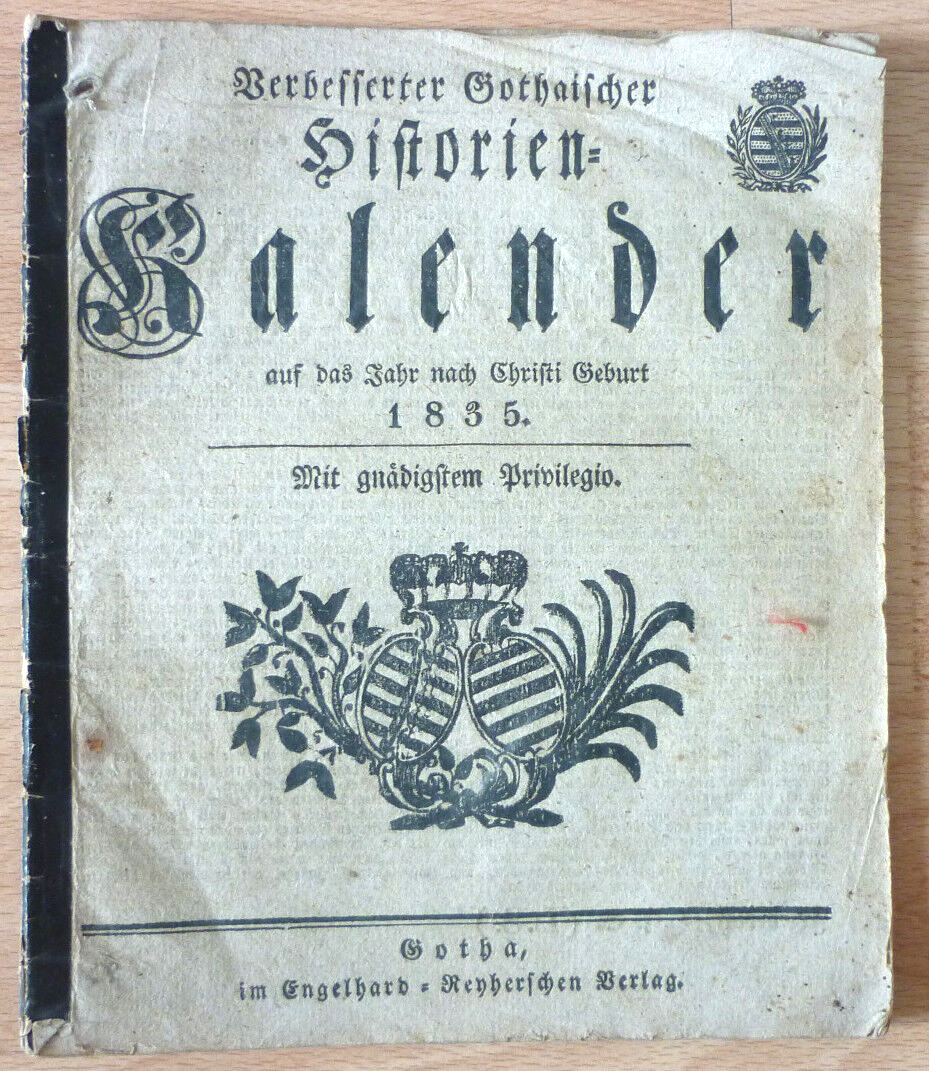 Calendar, Improved Gotha Historical Calendar for the Year 1835 | eBay