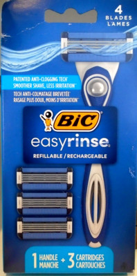 BIC Easy Rinse 4-Blade Refillable Men's Razor Handle + 3 Cartridges | eBay