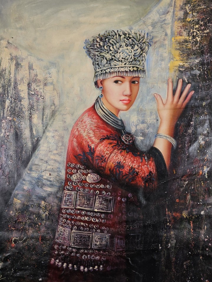 ART - Antique Original Illegibly Signed Oil Painting 38x27 Fine Tibetan ...