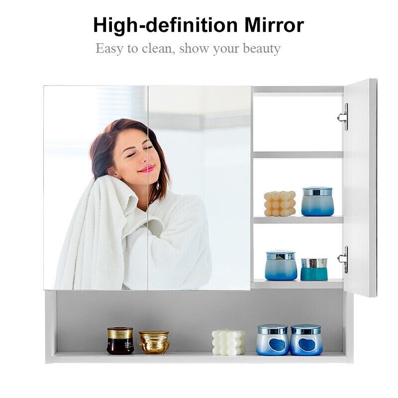 3 Doors White Bathroom Mirror Cabinet Wall Mounted Modern Storage Unit ...