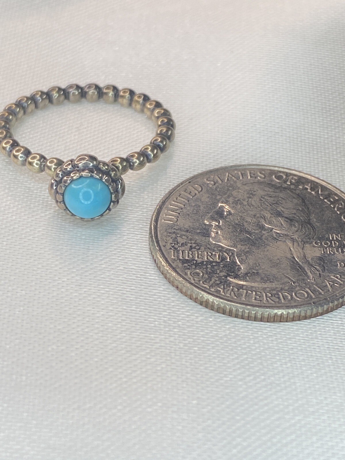 Pandora Sterling Silver 925 Stacker Ring With Turquoi… - Gem