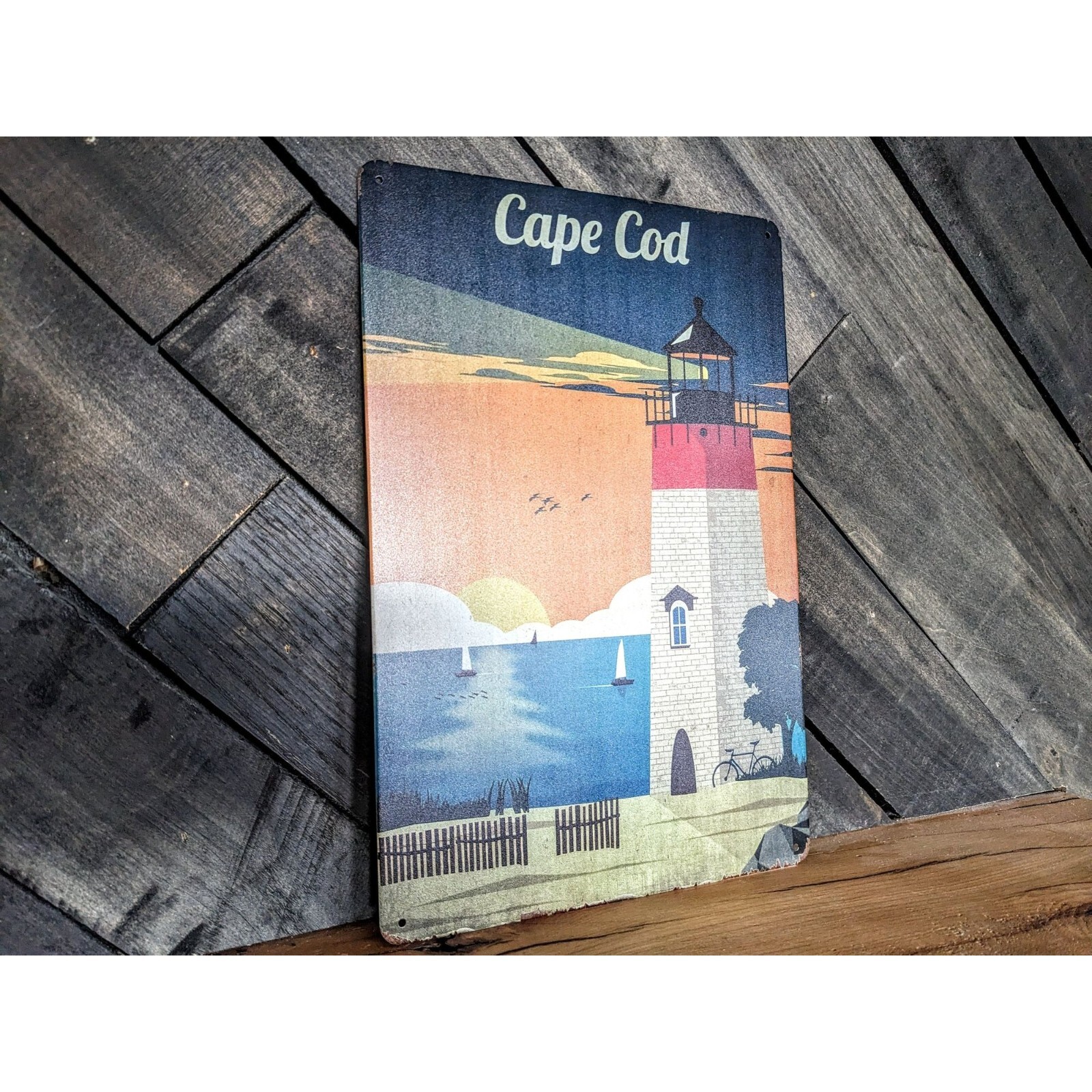 Cape Cod Sign - Retro Style Cape Cod Sign With Lighthouse - 8in x 12in ...