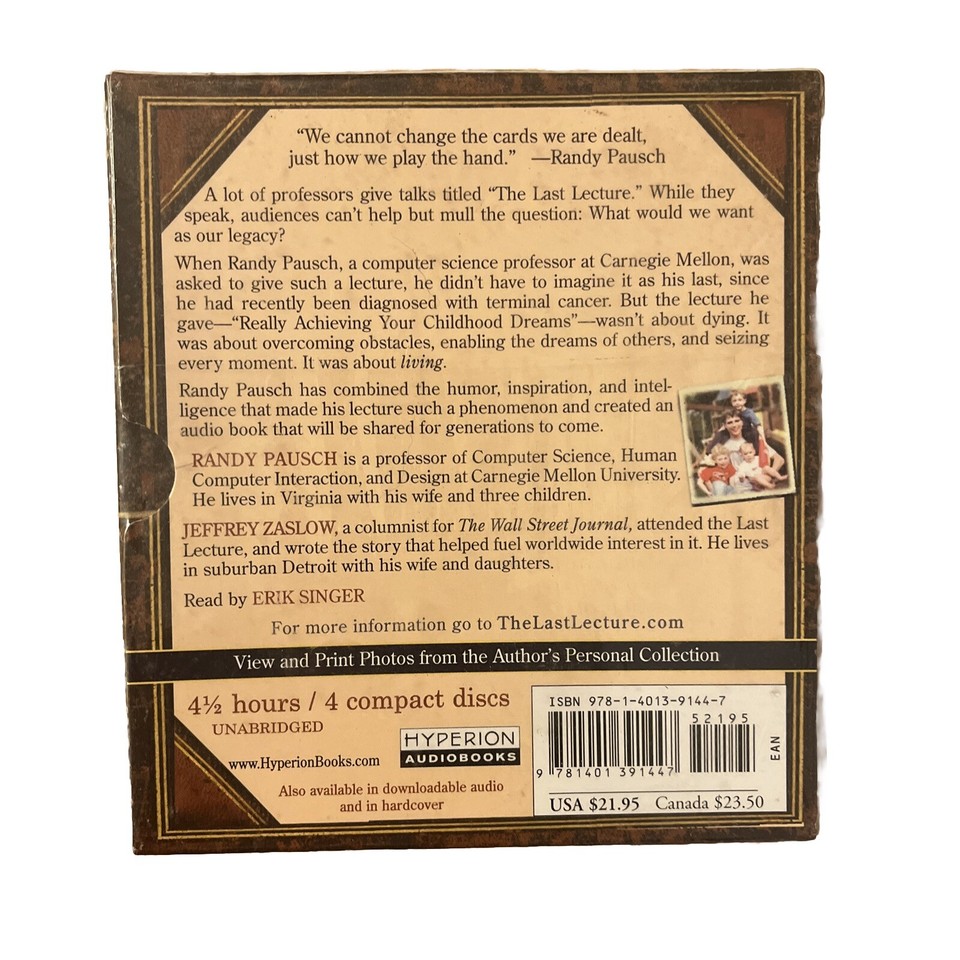 The Last Lecture Randy Pausch 2008 Compact Disc Unabridged BRAND NEW ...