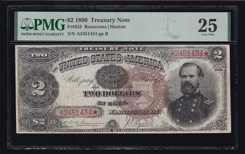 US 1890 $2 McPherson Treasury Note Fancy Back Note FR 353 PMG 25 Ch VF ...