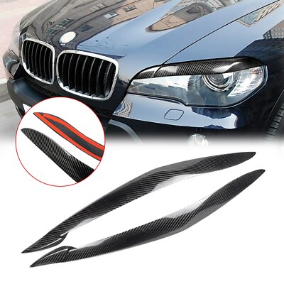 Real Carbon Fiber Headlight Eye Lid Eyebrow Trim Cover For BMW X5 E70 ...