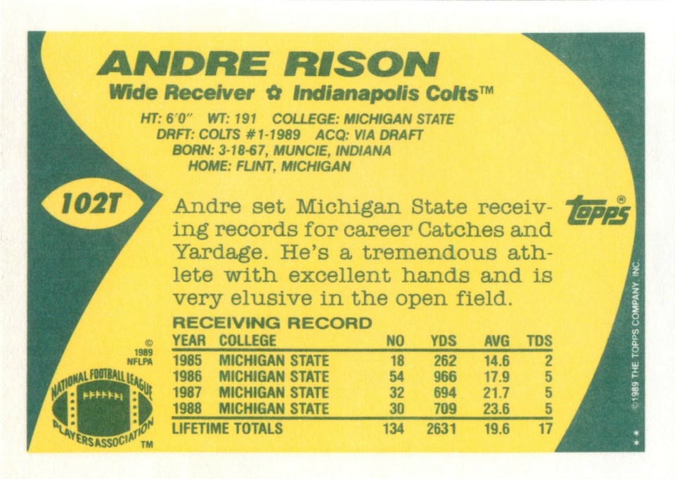 1989 Topps Traded Andre Rison #102T ROOKIE RC Football Card | eBay