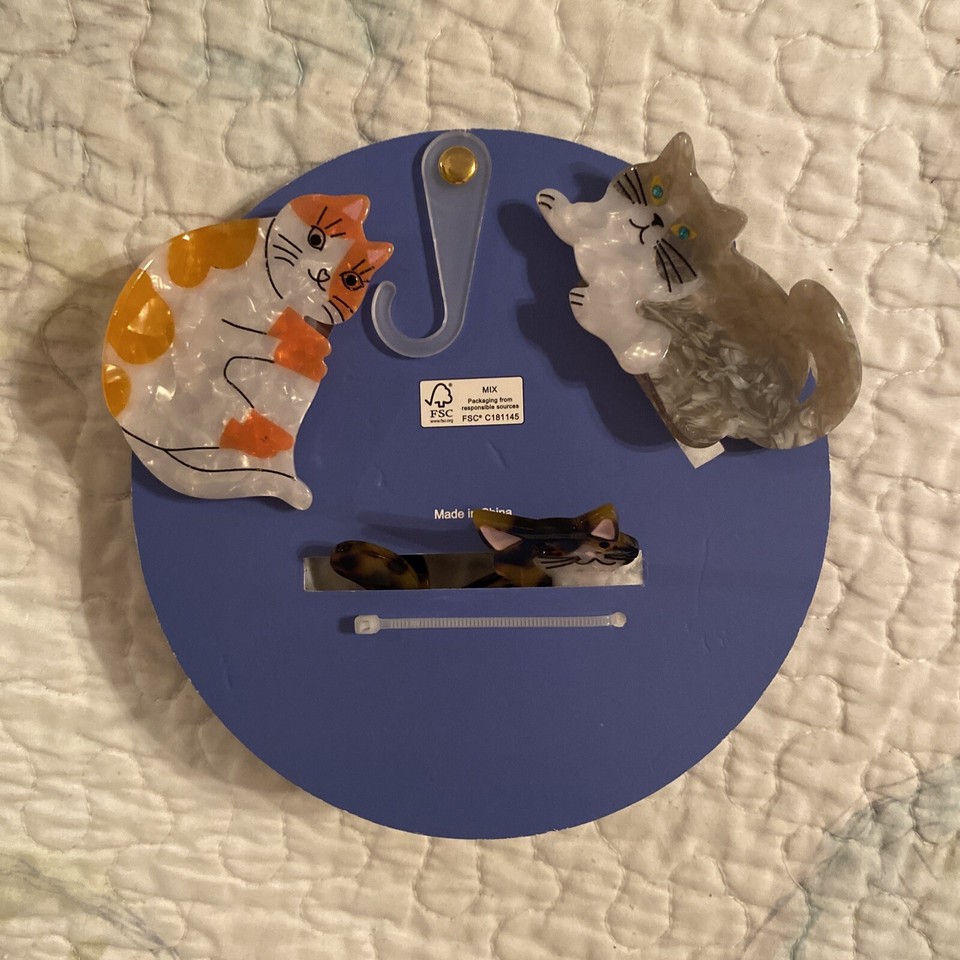 NWT Pink Linen You Had Me At Meow Tabby Cat Hair Claw Clips 3 Fun Cats ...