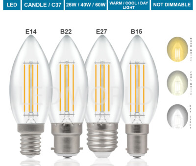 E14 E27 Candle Screw/Bayonet B22 B15 LED Bulbs 25W 40W Warm/Cool White ...