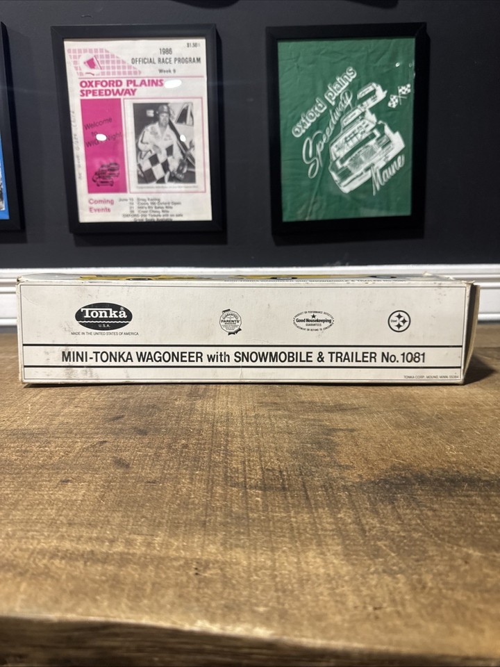 Vintage Mini Tonka Wagoneer with Snowmobile and Trailer 1081 with Box ...