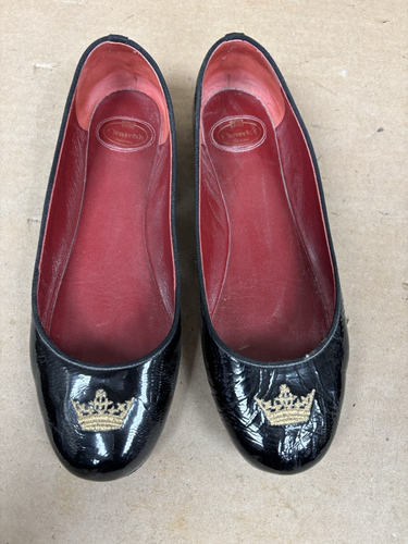 Church's Flats 38 US 7.5 Womens Black Patent Leather Ballet Shoes Crown ...
