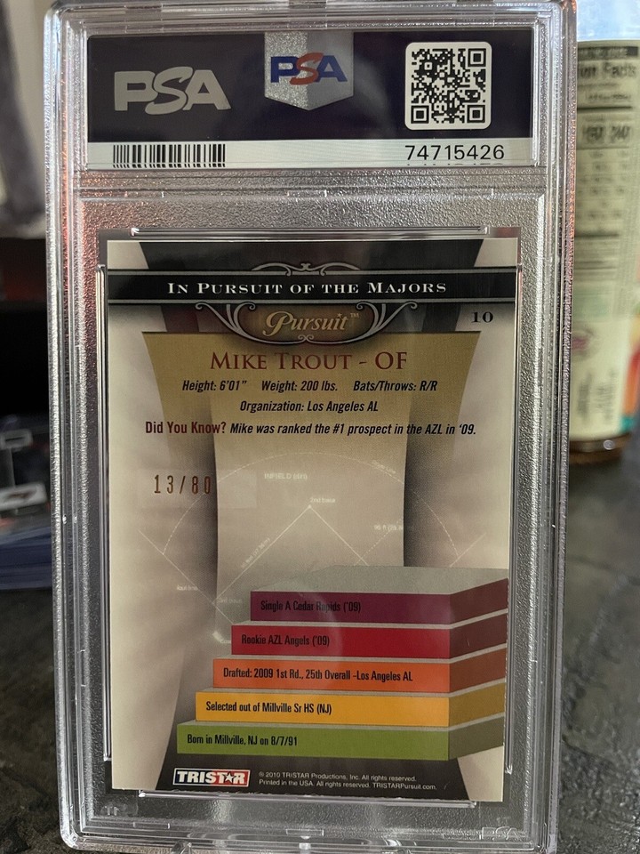 Mike Trout rookie auto. 2010 TriStar. Autograph issue . /80 PSA MLB RC ...