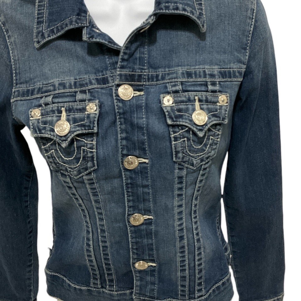 True Religion Womens Denim Trucker Jacket Front Pockets Button Down ...