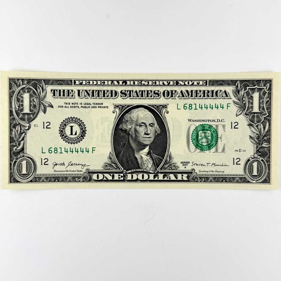 Five in a Row 4s Dollar Bill 681 44444 Trailing Fancy Serial Number ...