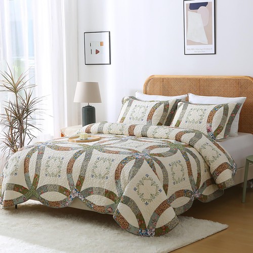EVE 3-Piece Quilt Set. Cotton Fabrics. Heritage Hand-Made Patchwork and ...