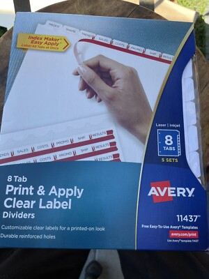 AVERY 11437 PRINT & APPLY CLEAR LABEL DIVIDERS 8-TAB 5 SETS INDEX MAKER ...