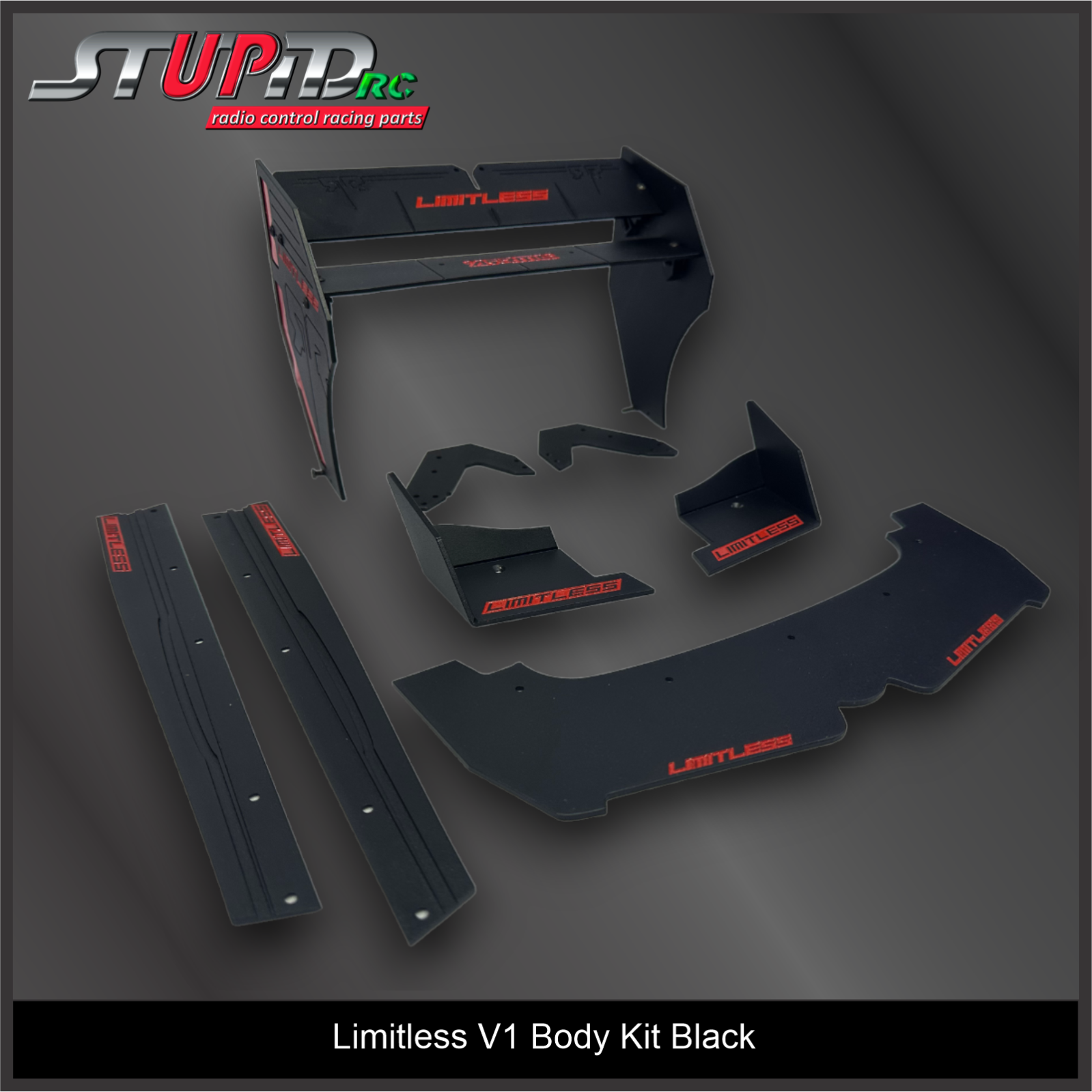 Arrma Limitless V1/V2 Front, Side And Adjustable Wing Kit Black ...