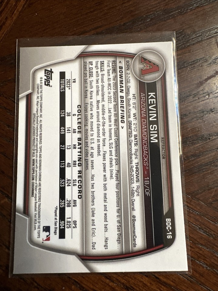 2023 Bowman Draft KEVIN SIM 1st Bowman Chrome Refractor #BDC-16 ...