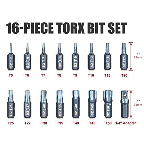 ARUCMIN 16-Piece Security Torx Bit Set T5-T50, Tamper Resistant Star ...
