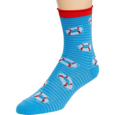 2 Pairs HUE Women's Blue Marina Life Preserver Print Ankle Socks | eBay