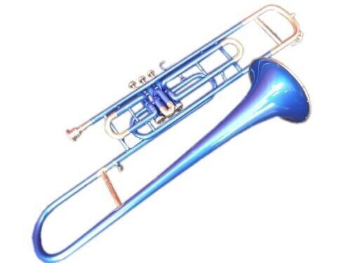 TRUMBONE BLUE BRASS FINISH! Bb FLAT VALVE TRUMBONE FREE CASE+MOUTHPIECE ...
