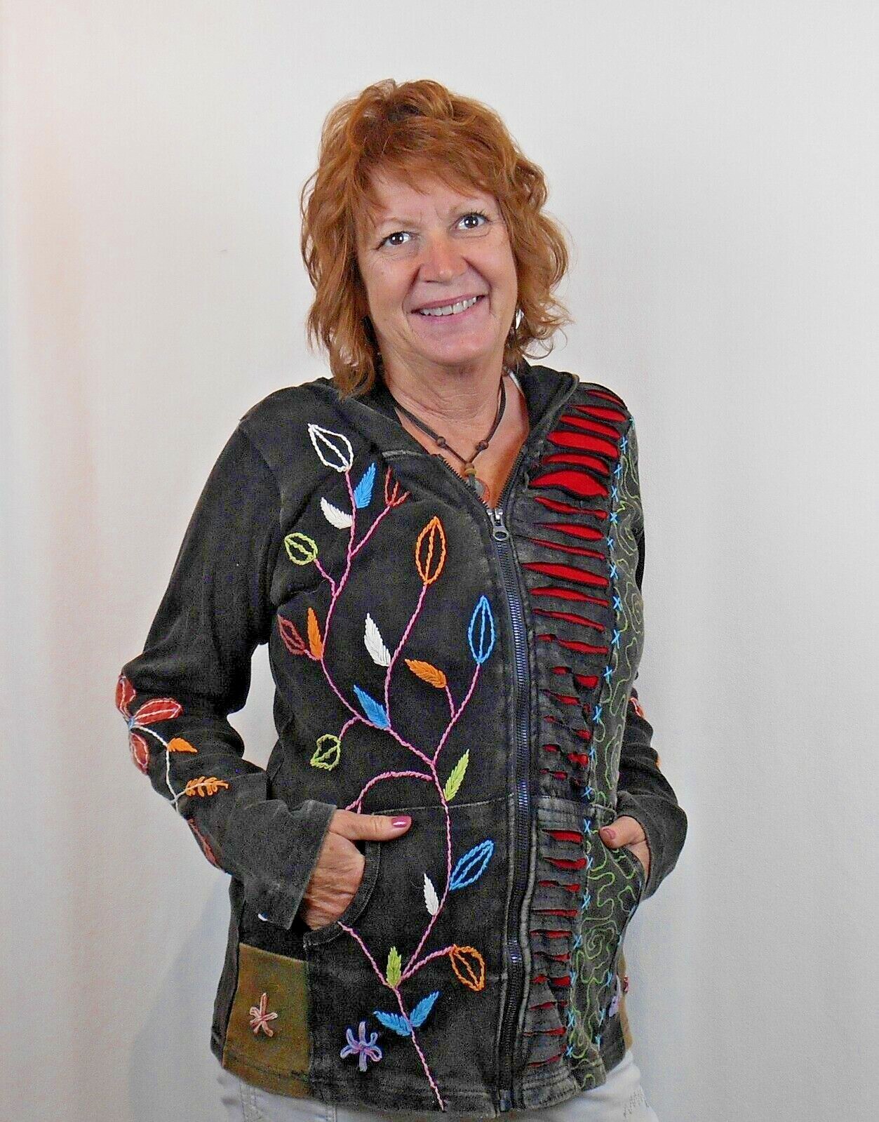 RISING INTERNATIONAL NEPAL HIPPIE HOODIE JACKET HANDMADE Cotton FLOWER ...