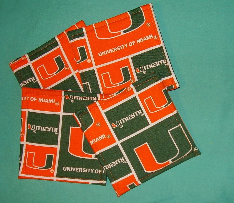 *Handmade COASTERS SET of 4 and/or KEYCHAIN key ring University MIAMI ...