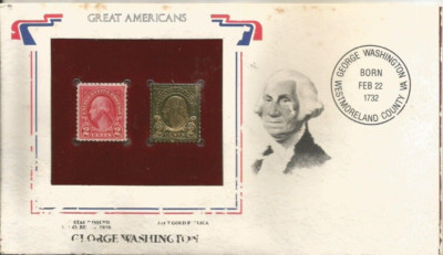 22kt Gold Replica Stamp George Washington 2 Cent Stamp First Issued ...