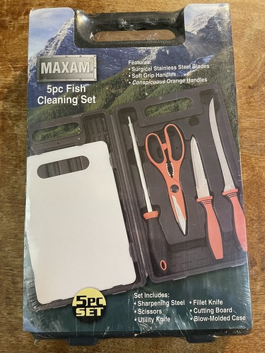 Maxam Fish Knife Set 5 piece Hard Cover Sharpener Cutting Board 2 ...
