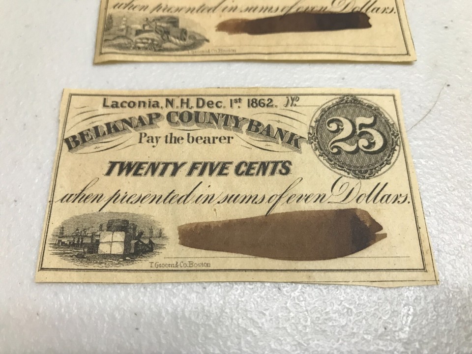 1862 Belknap County Laconia N.H. Fractional Currency Notes Civil War ...
